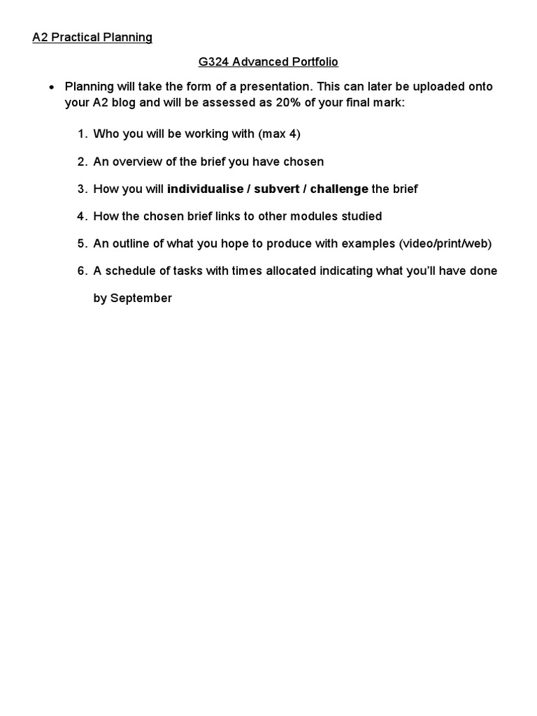 A2 Portfolio Planning Guide | PDF