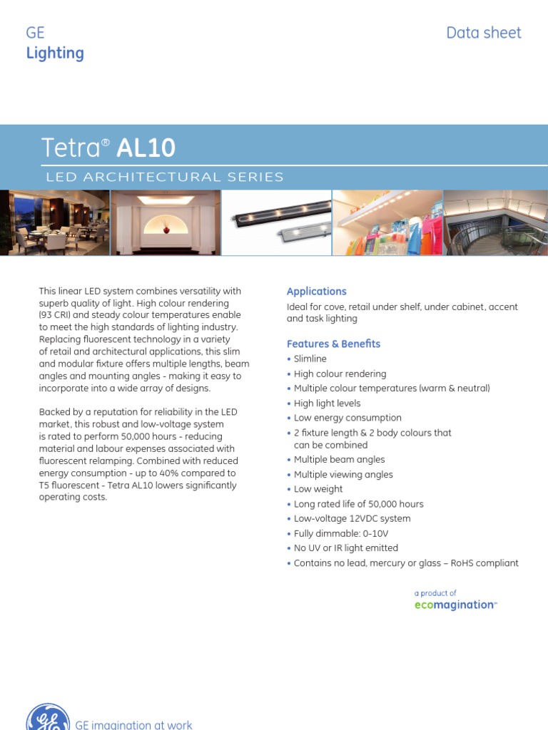 GE Led Tetra Al10 Ds | PDF | Fluorescent Lamp | Light Emitting Diode