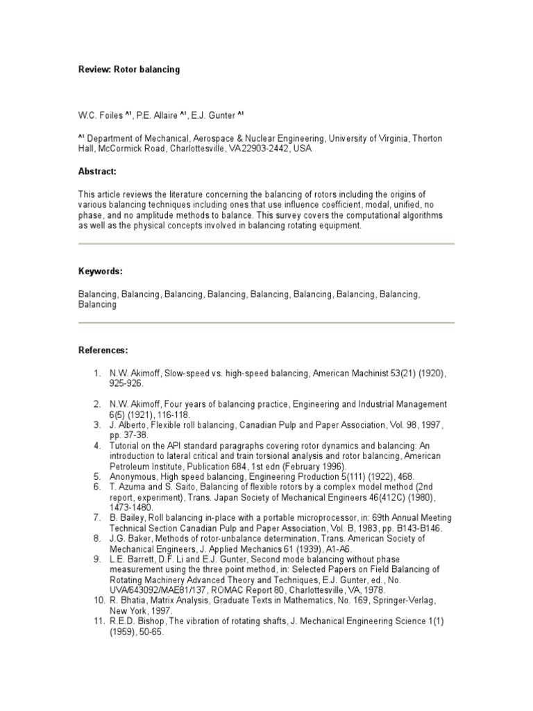 Review of Rotor Balancing | PDF