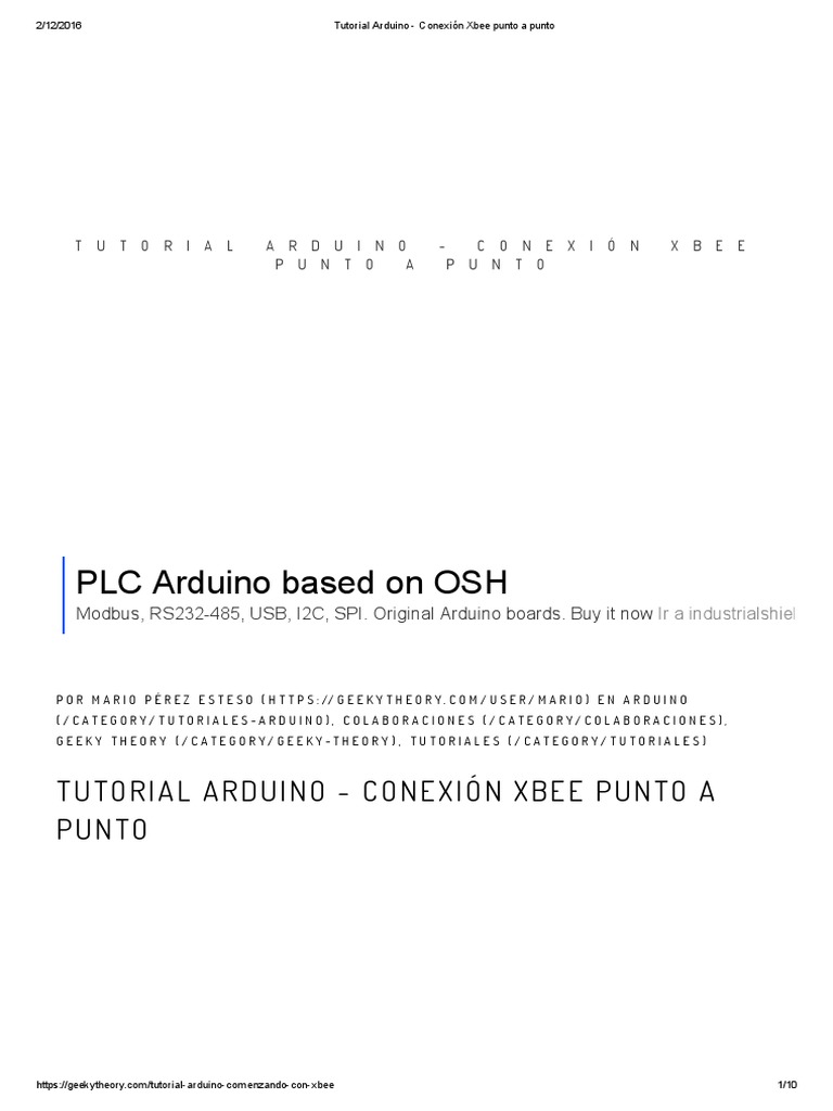 Tutorial Arduino - Conexión Xbee Punto A Punto | PDF | Arduino | USB