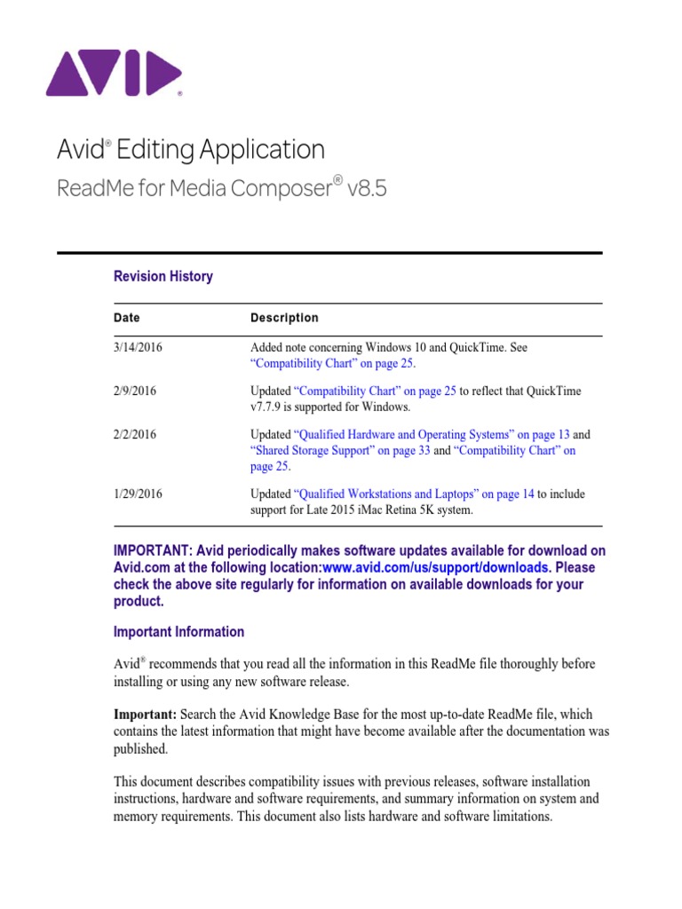 Avid Editing Application: Readme For Media Composer V8.5 | PDF ...