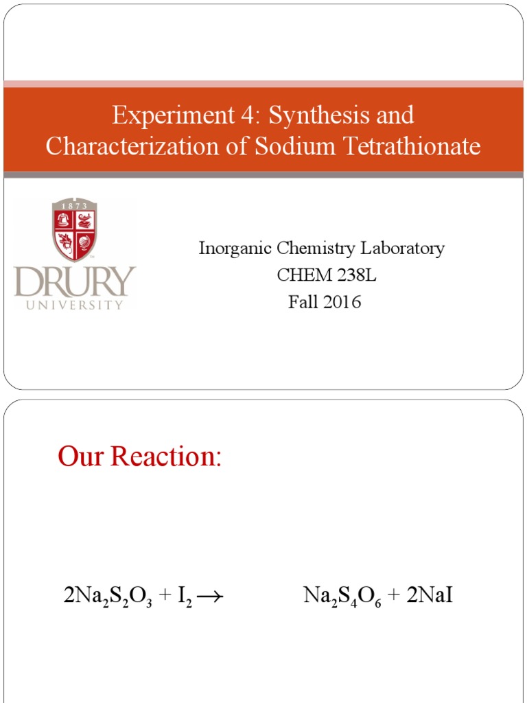 Synthesis and Characterization of Sodium Tetrathionate (Na2S4O6 | PDF