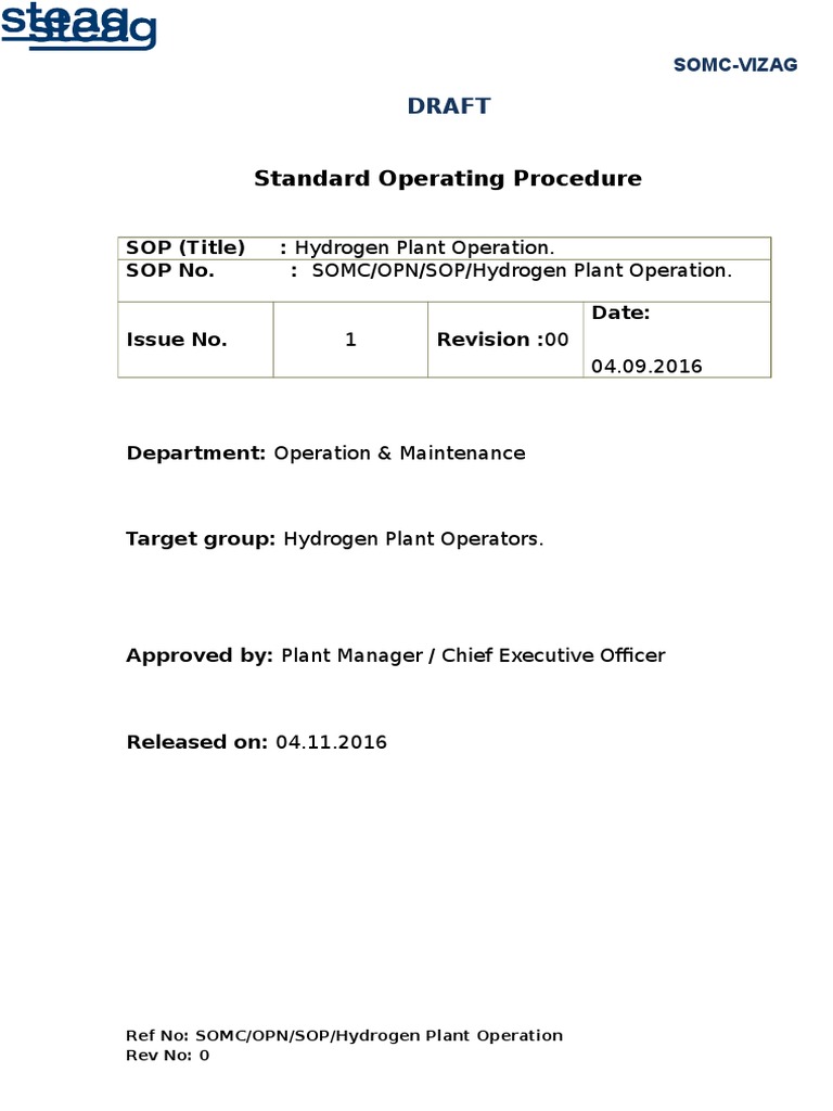 Hydrogen Plant Operation SOP | PDF | Valve | Direct Current