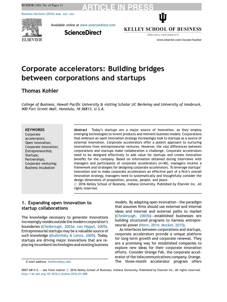 Corporate Accelerators: Bridging Startups and Innovation | PDF
