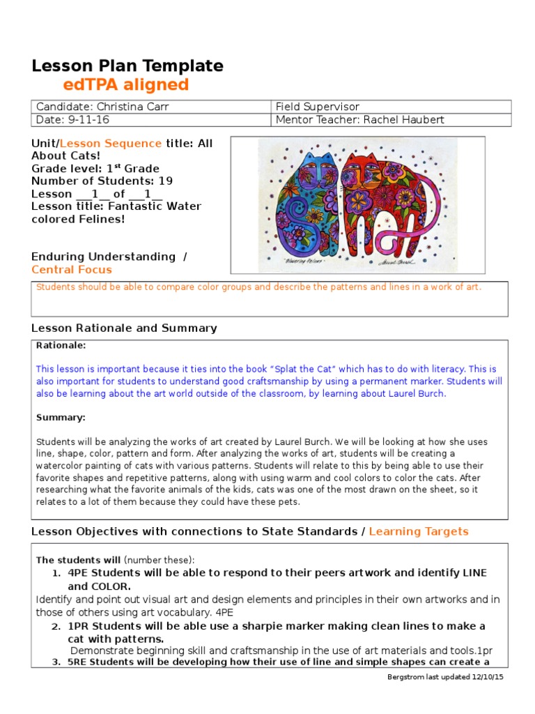Edtpa Aligned: Lesson Plan Template | PDF | Paintings | Differentiated ...