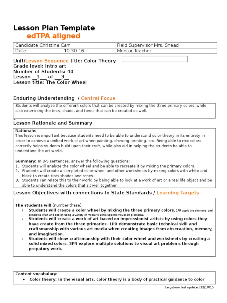Color Theory Lesson Plan for Art Class | PDF | Color | Educational ...