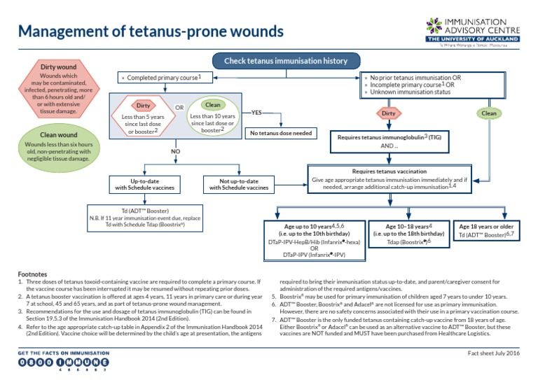 Management of Tetanus-Prone Wounds: Check Tetanus Immunisation History ...