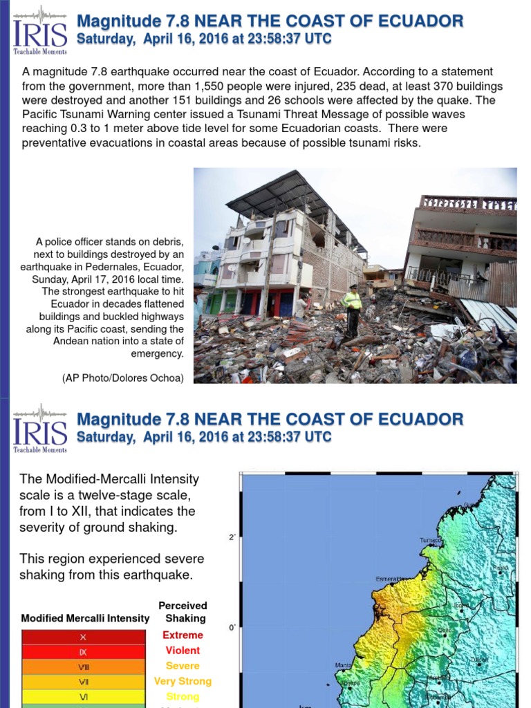 Magnitude 7.8 Near The Coast of Ecuador: Saturday, April 16, 2016 at 23 ...