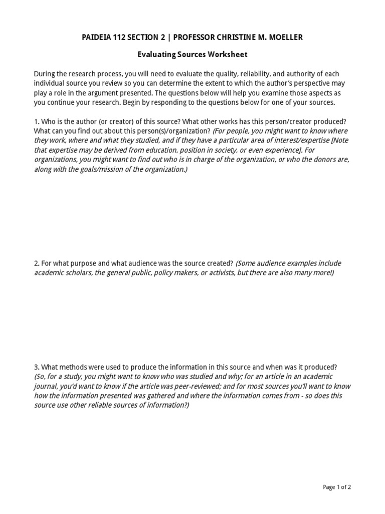 Paideia 112 Section 2 - Professor Christine M. Moeller Evaluating ...