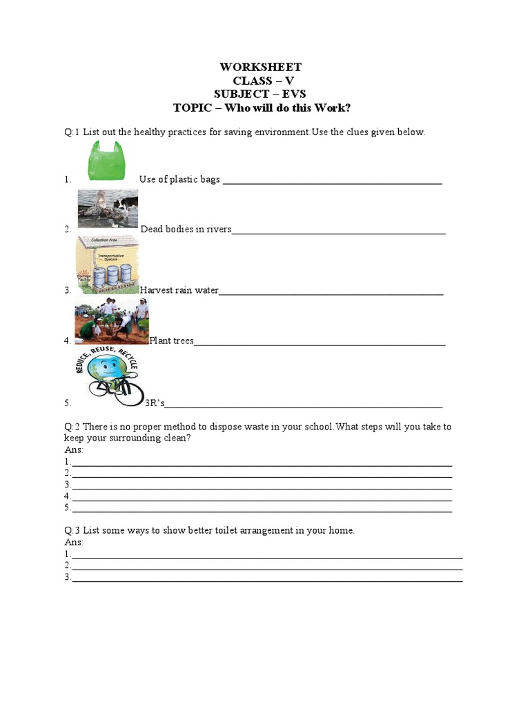 Worksheet Class - V Subject - Evs TOPIC - Who Will Do This Work? | PDF