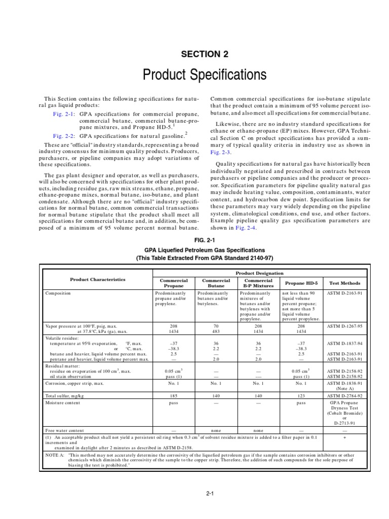 Product Specifications: Section 2 | PDF | Propane | Natural Gas