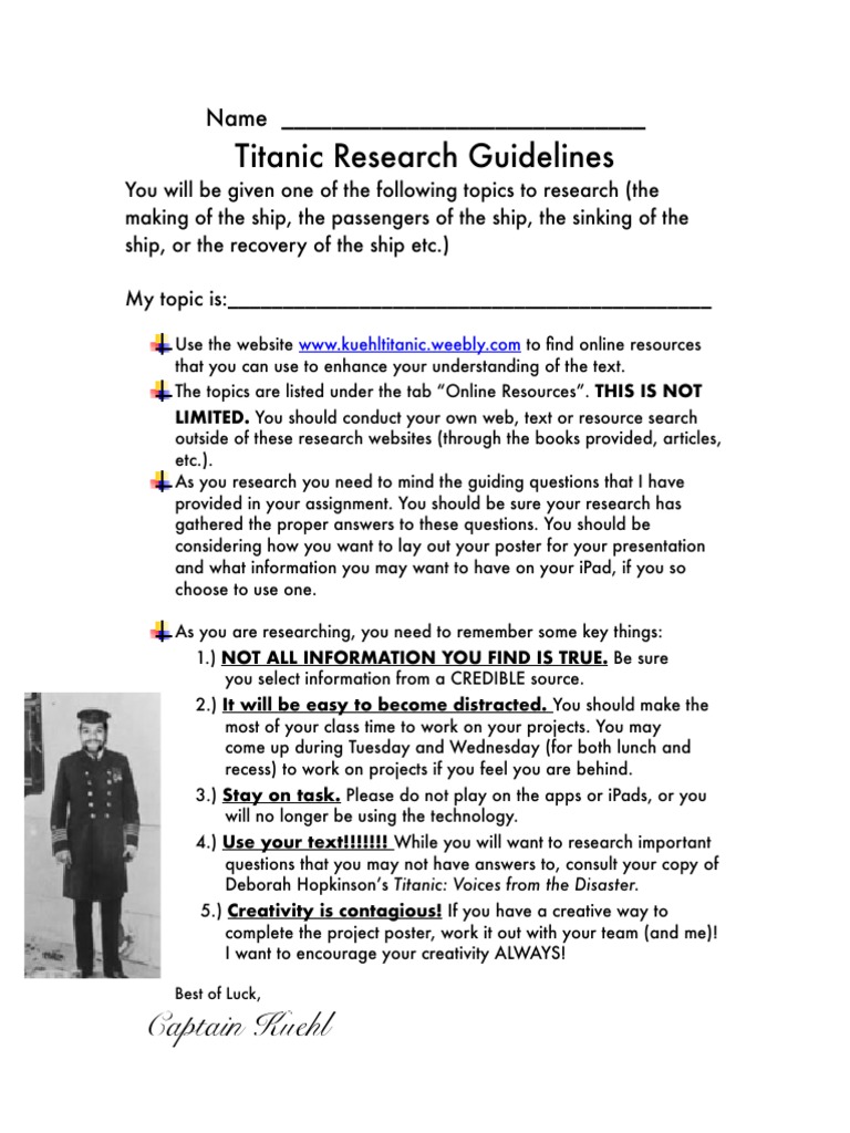 Titanic Research Project Guidelines | PDF | Rms Titanic | White Star Line