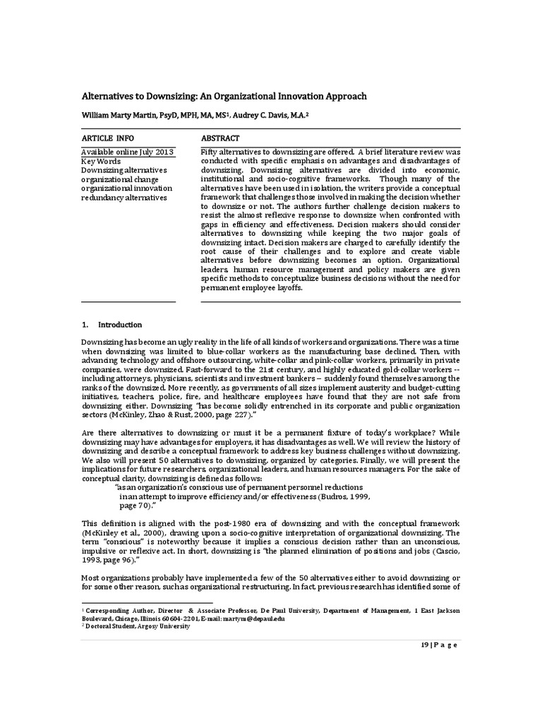 Alternatives To Downsizing: An Organizational Innovation Approach | PDF | Career & Growth
