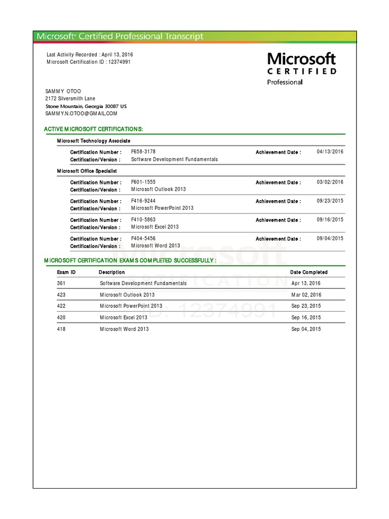 Ms Learning Transcript June 15 2016 | PDF
