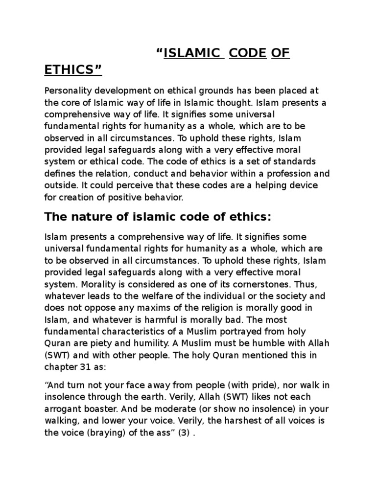Islamic Code of Ethics | PDF | Virtue | Morality