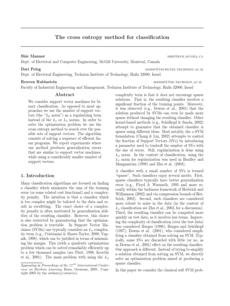 The Cross Entropy Method For Classification | PDF | Support Vector ...