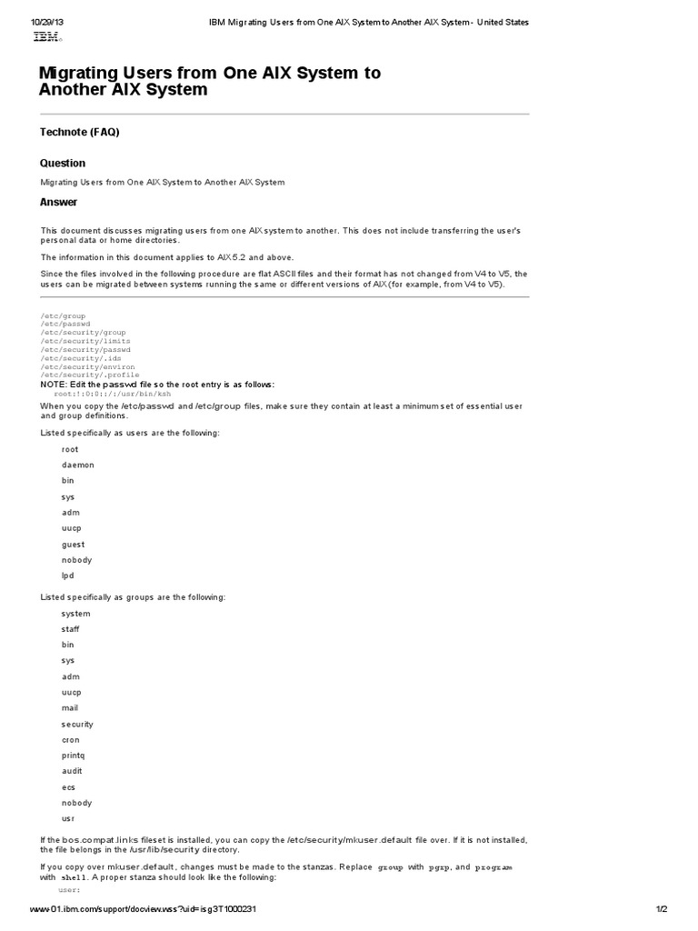 IBM Migrating Users From One AIX System To Another AIX System | PDF | Computer File | Operating ...