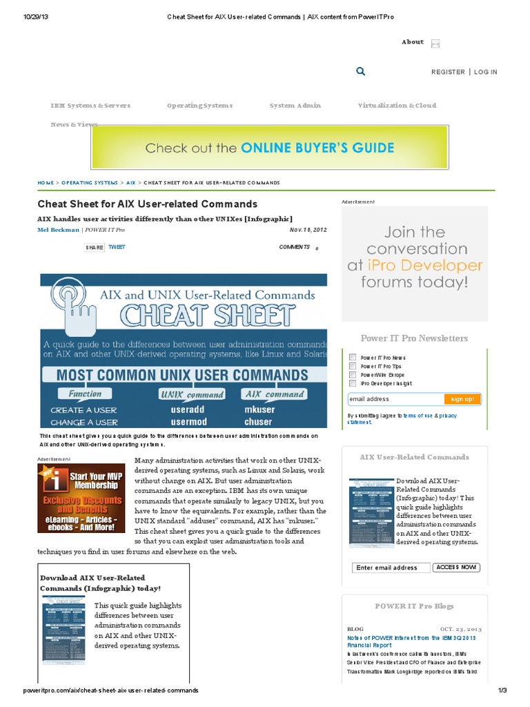 Cheat Sheet For Aix User Related Commands Aix Content Pdf Unix Computer Architecture 