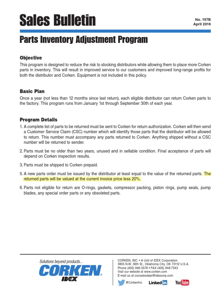 Sales Bulletin 197 Inventory Adjustment | PDF
