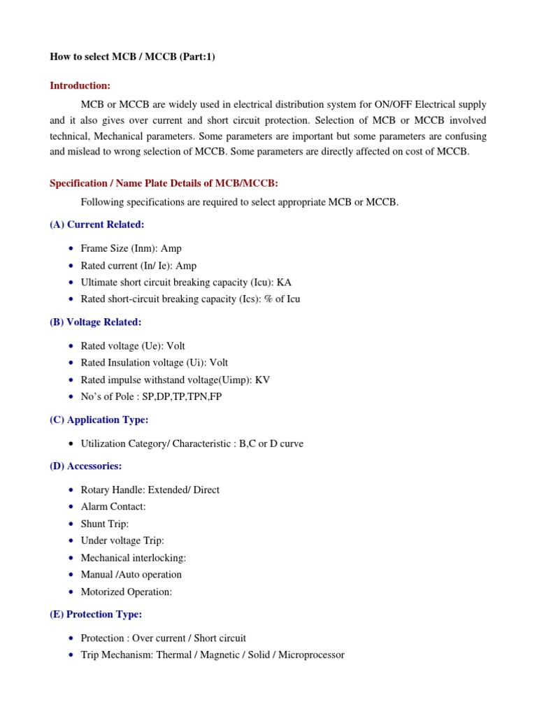 How To Select MCB MCCB | PDF | Power Engineering | Electrical Engineering
