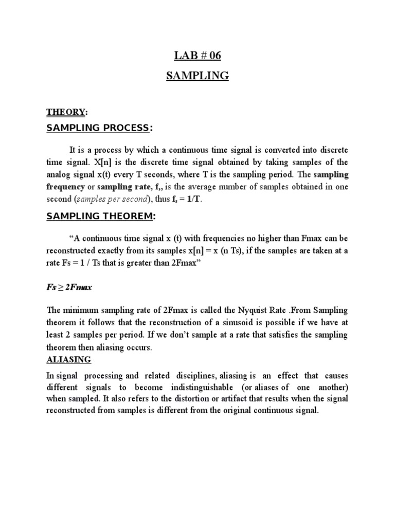 Lab06 Pdf Sampling Signal Processing Signal Processing 