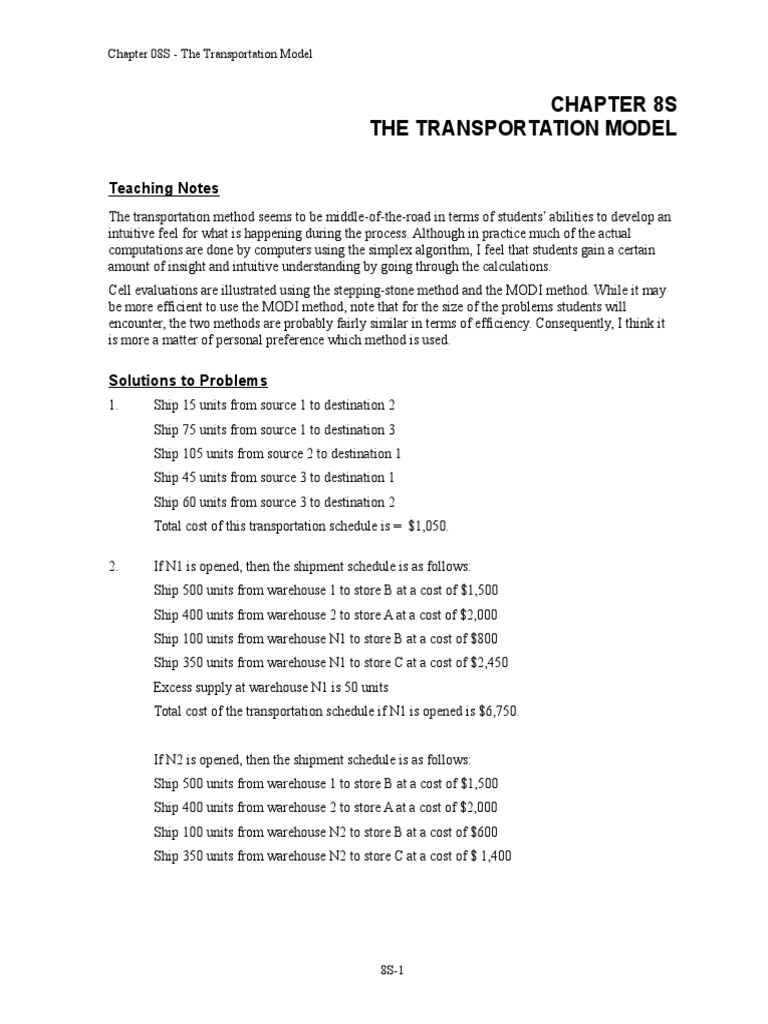 Chapter 8S The Transportation Model: Teaching Notes | PDF | Visual ...