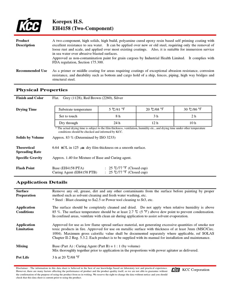 KCC_DataSheet_EH4158(ENG) | Paint | Industrial Processes
