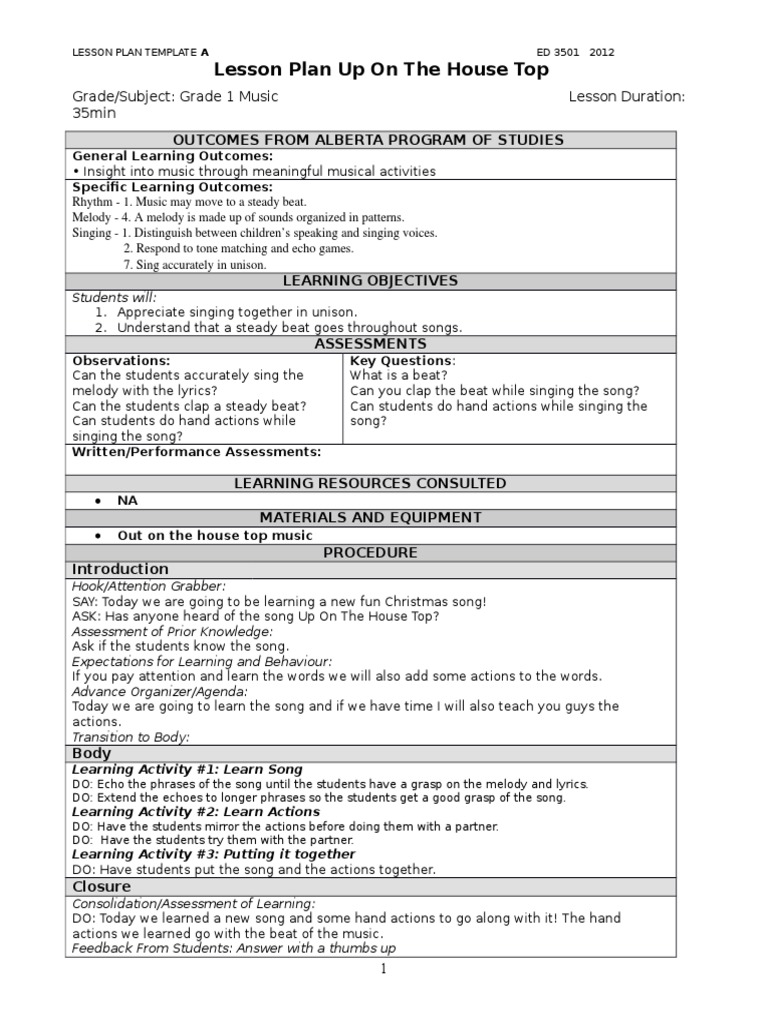 lesson plan up on the house top | Lesson Plan | Educational Assessment