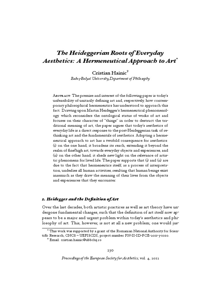 The Heideggerian Roots of Everyday Aesthetics - A Hermeneutical ...