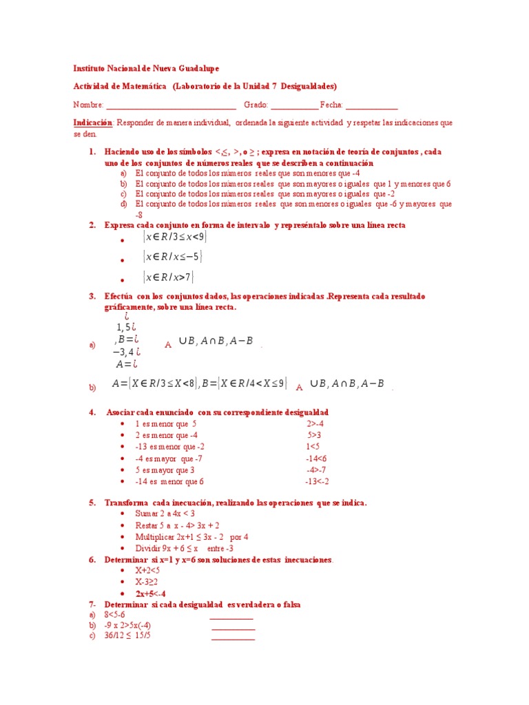 Actividad de Desigualdades Matemáticas | PDF | Métodos y materiales de ...