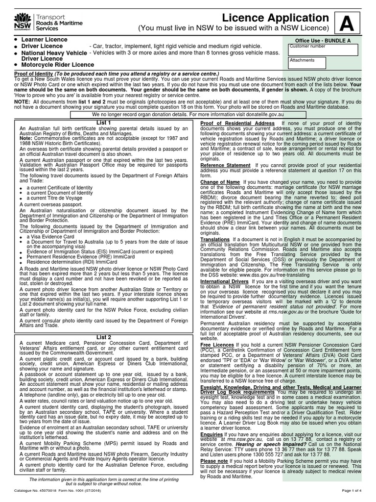 Licence Application: (You Must Live in NSW To Be Issued With A NSW ...