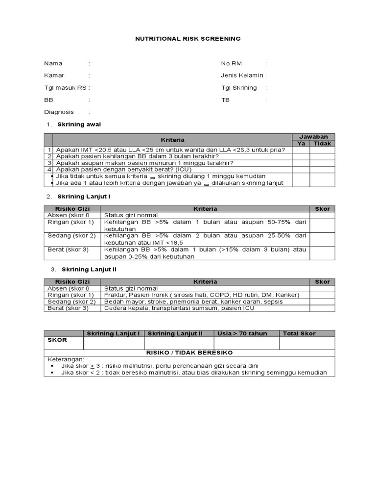 Form Skrining Gizi | PDF