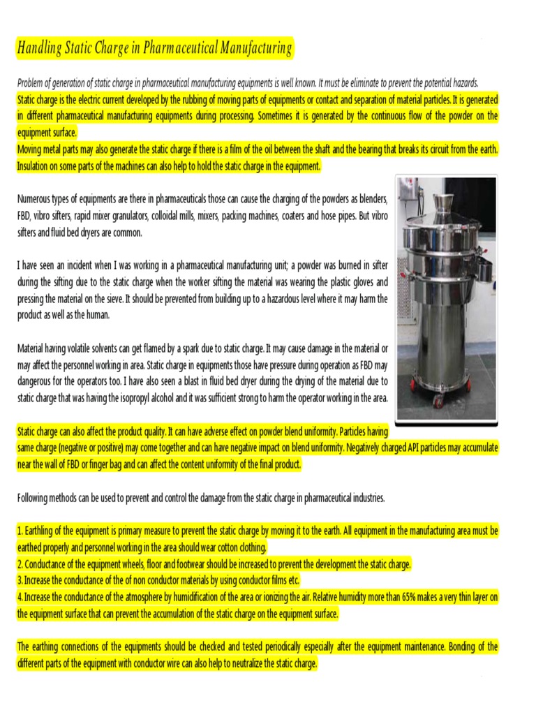 Handling Static Charge in Pharmaceutical Manufacturing | PDF | Electric ...