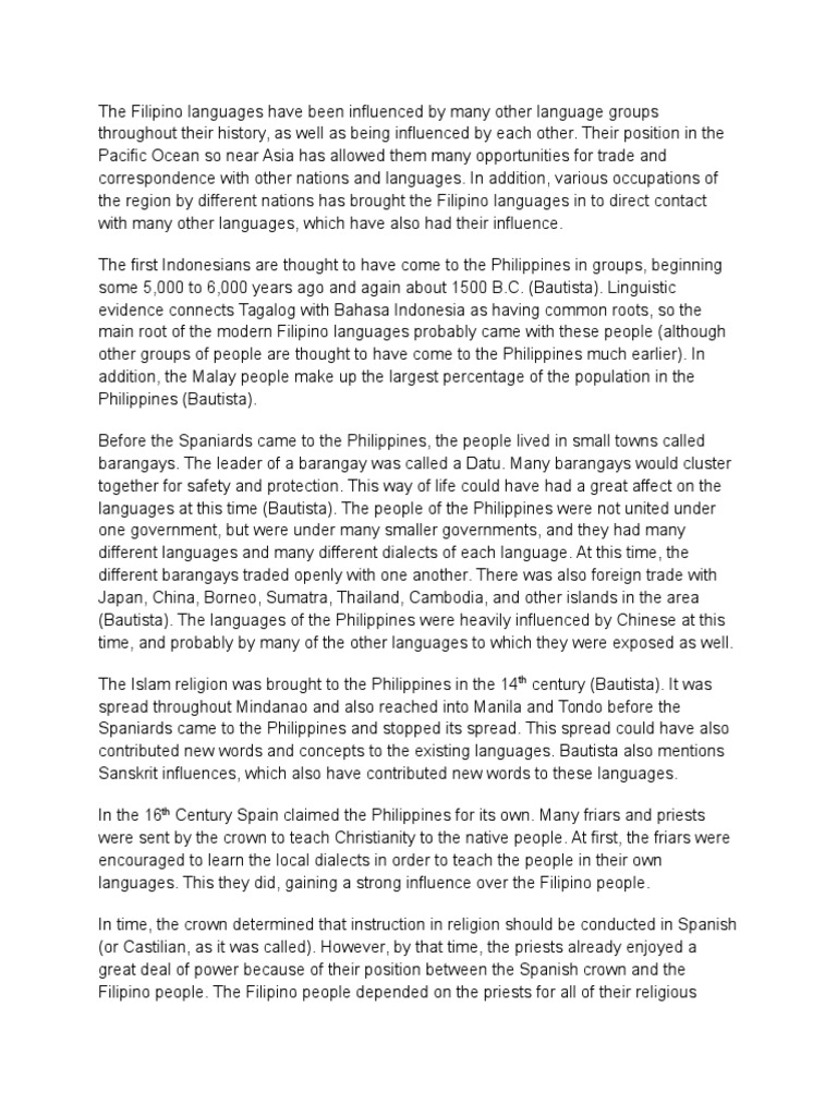 The Filipino Languages Have Been Influenced by Many Other Language ...