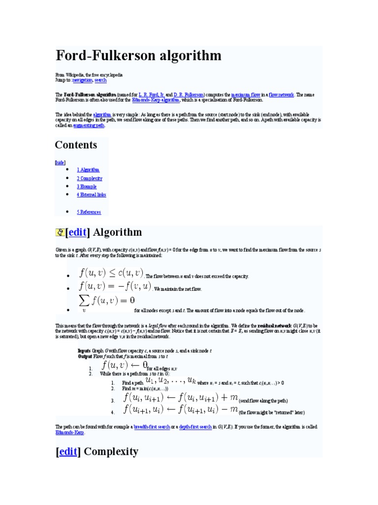 Ford-Fulkerson Algorithm: From Wikipedia, The Free Encyclopedia | PDF ...