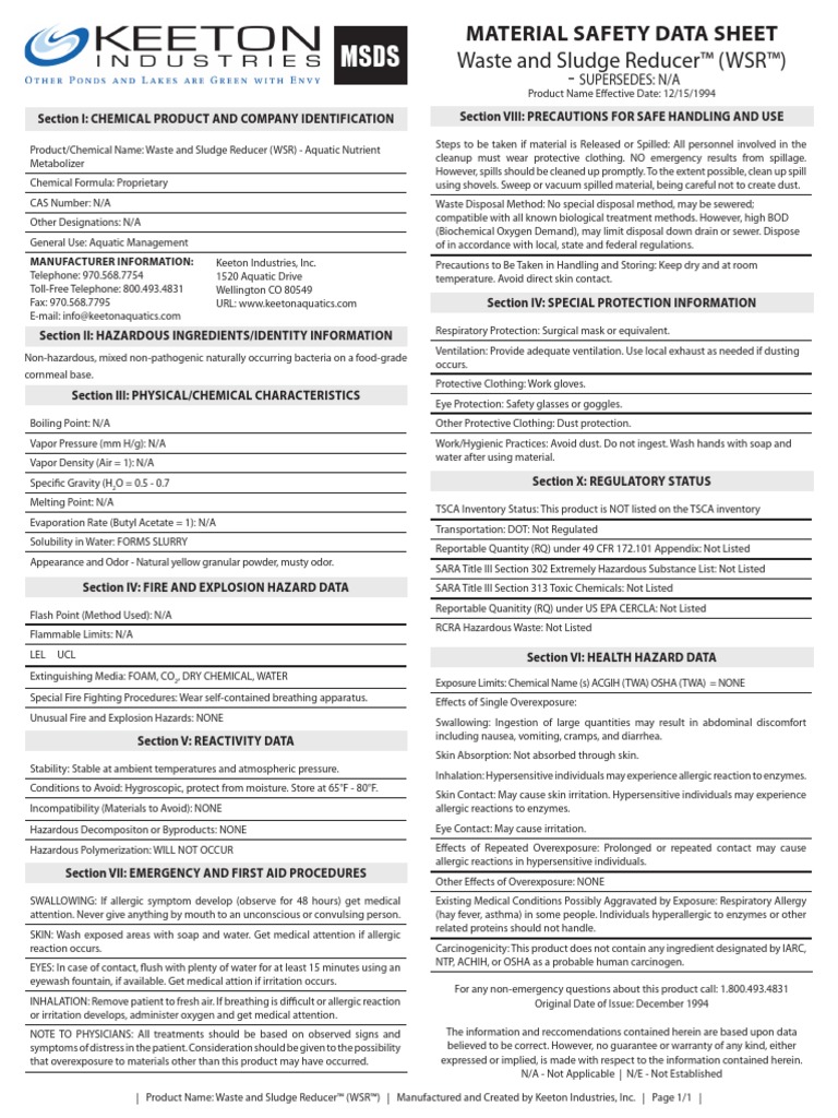 Waste and Sludge Reducer™ (WSR™) - : Supersedes: N/A | PDF | Allergy ...