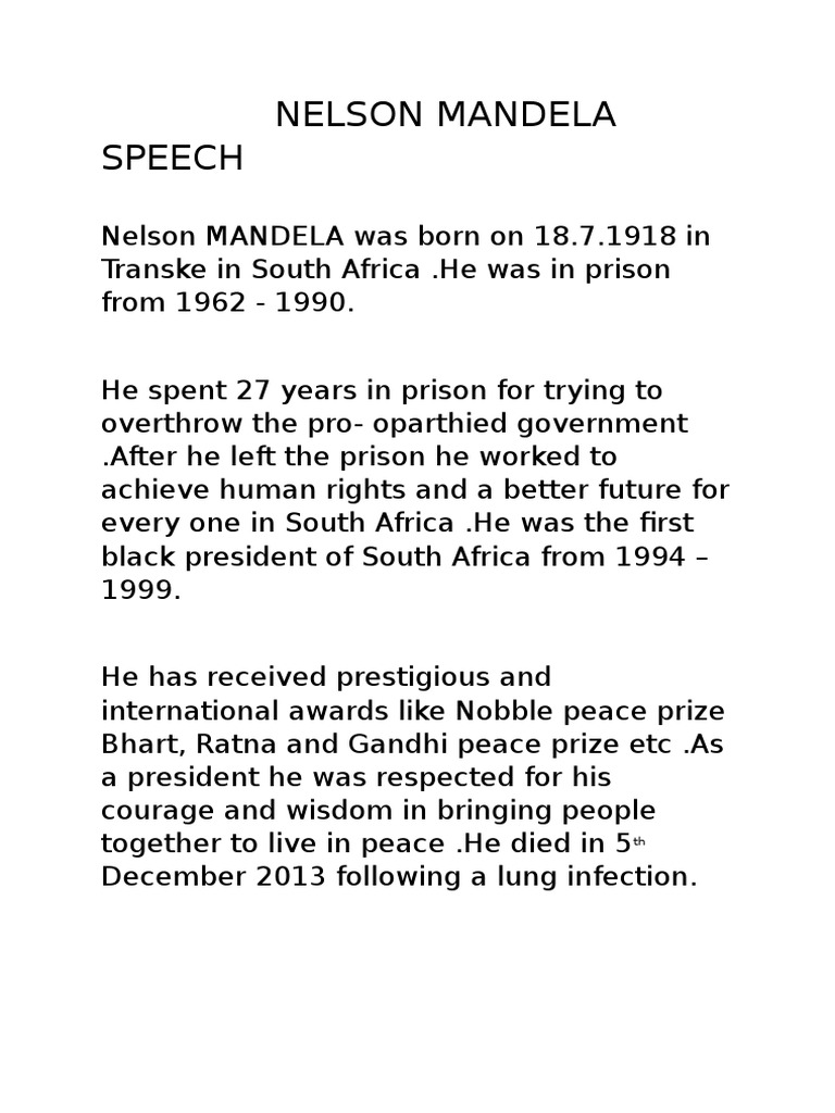 Nelson Mandela Speech | PDF