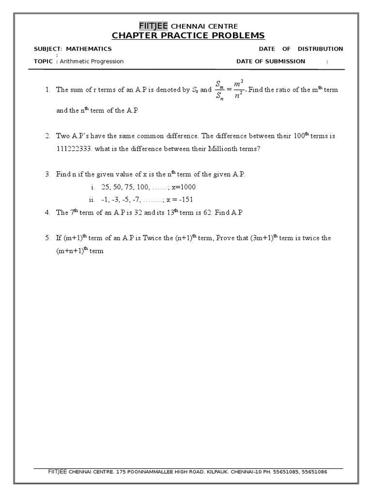 Chapter Practice Problems: Fiitjee | PDF