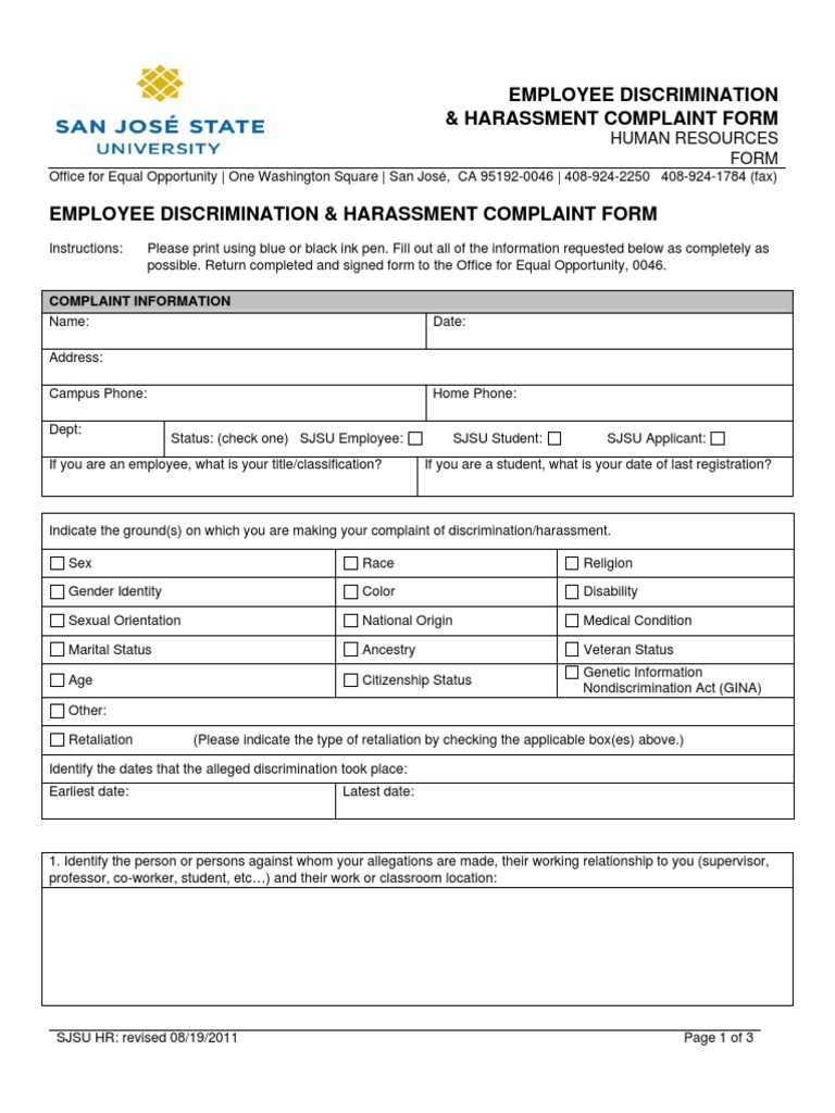 Employee Discrimination Complaint Form | PDF