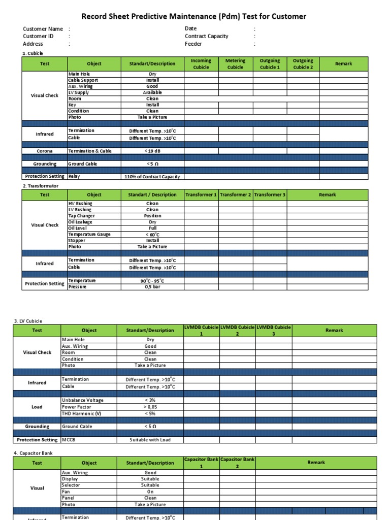 Form Predictive Maintenance Electrical Room | PDF