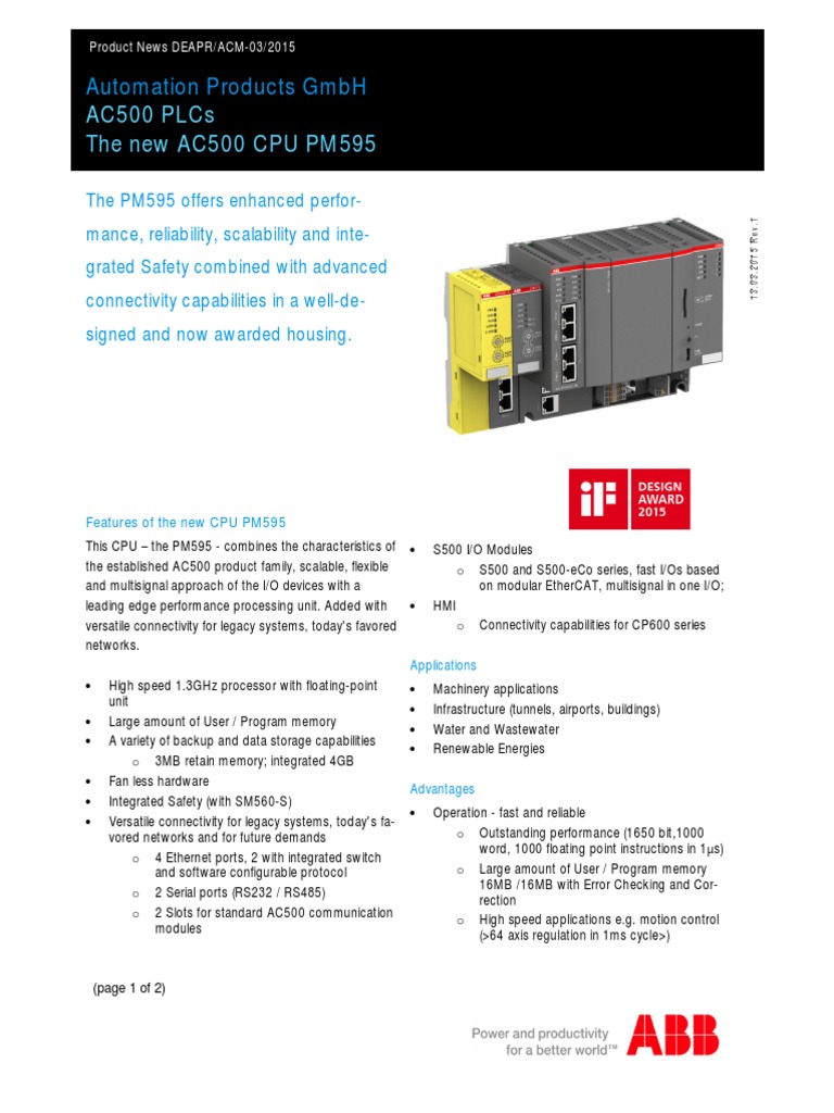 Product News ACM 03 2015 AC500 New CPU PM595 - Rev1 - If Award | PDF ...