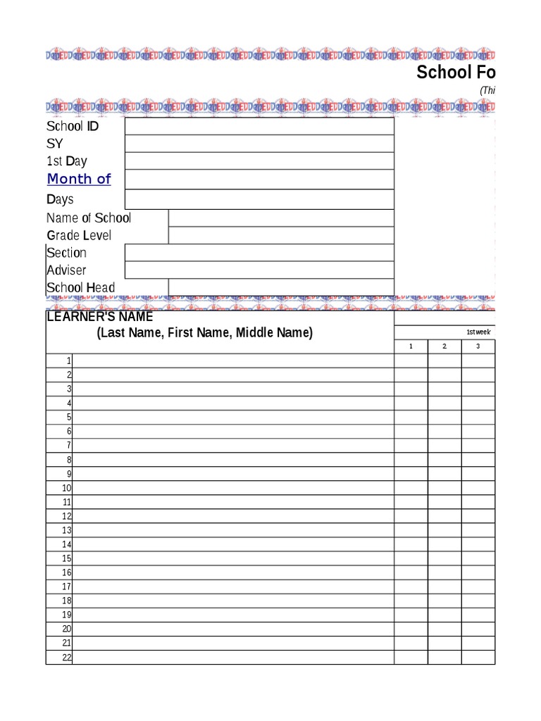 School Form 2 (SF2) Daily Attendance Report of Learners | PDF | High ...