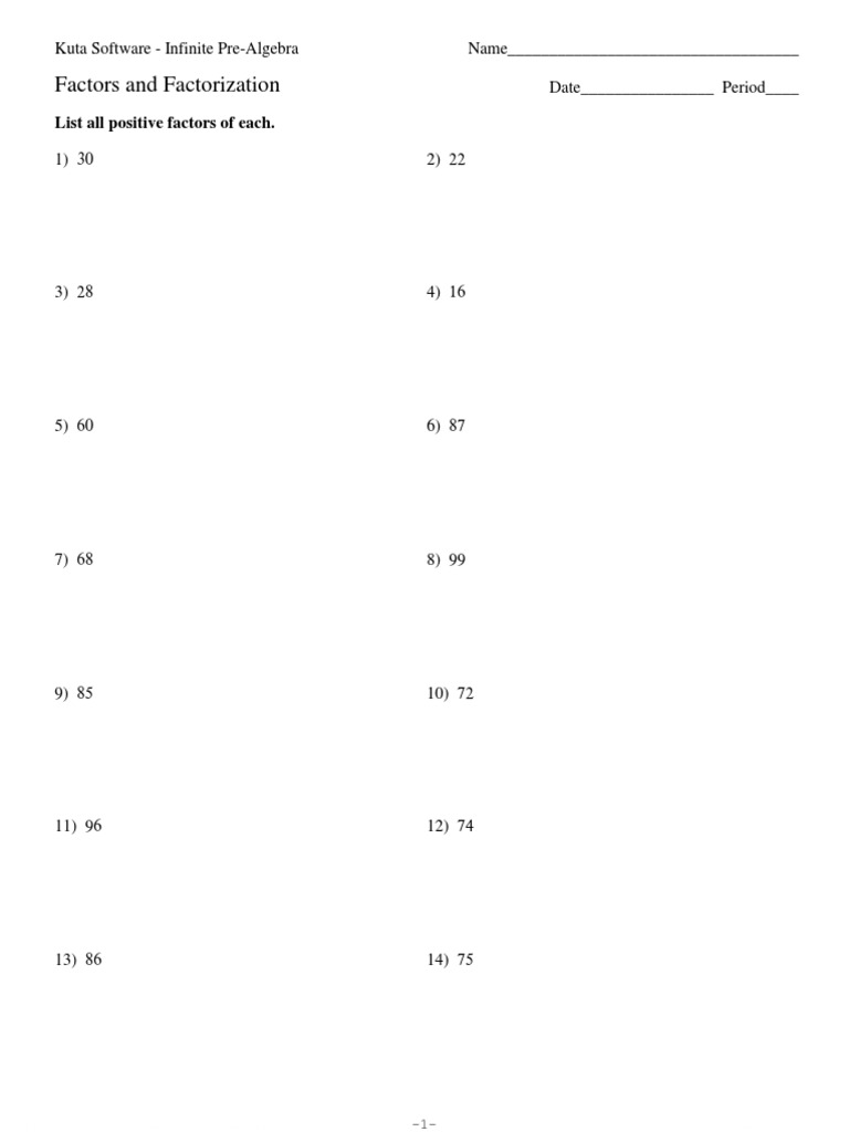 Factors and Factorization: List All Positive Factors of Each | PDF