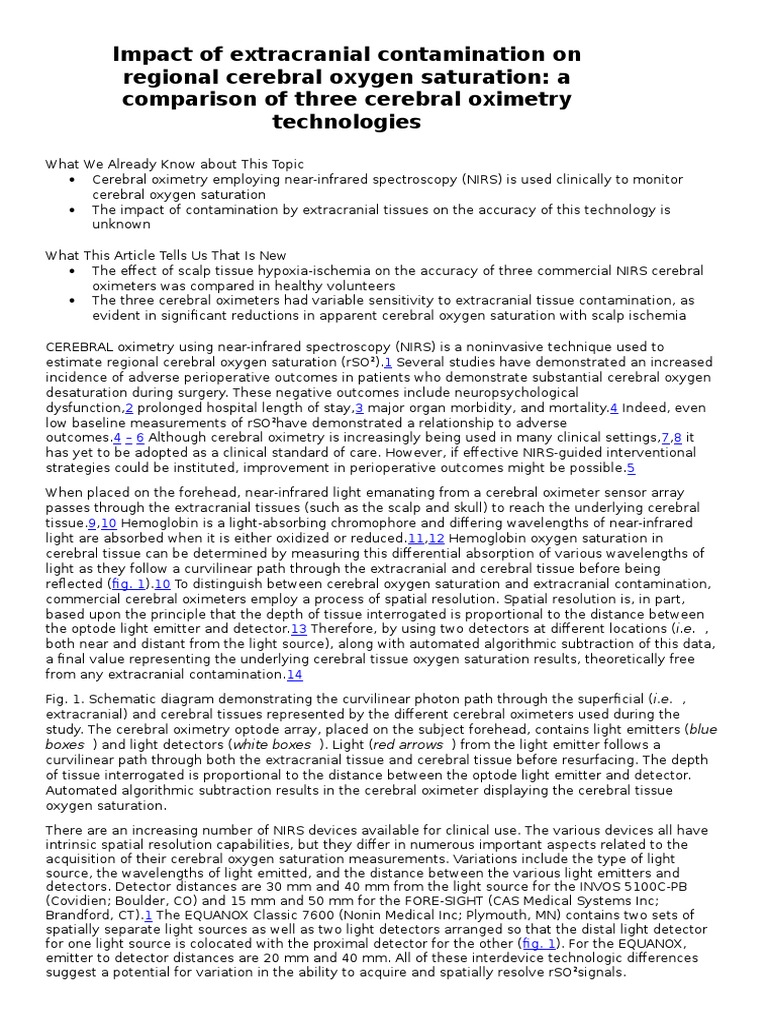 Impact of Extracranial Contamination On Regional Cerebral Oxygen ...