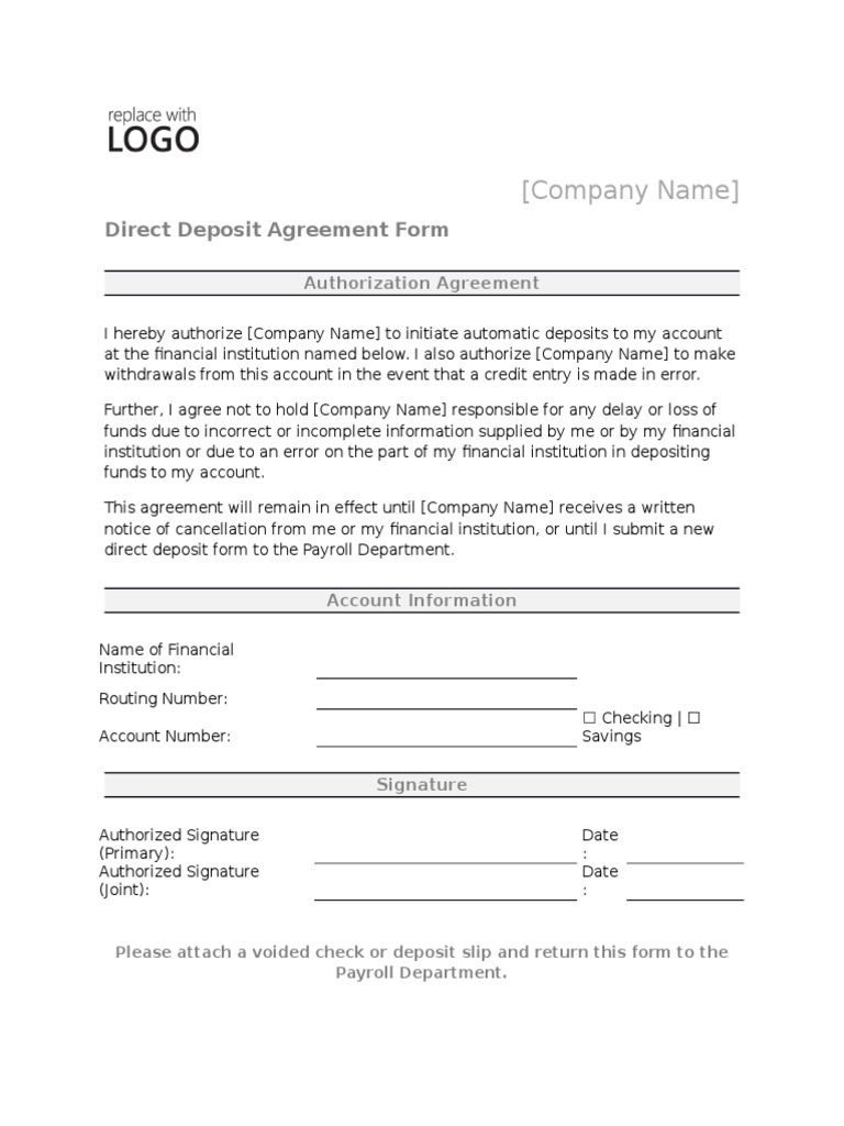 Direct Deposit Authorization Template | PDF