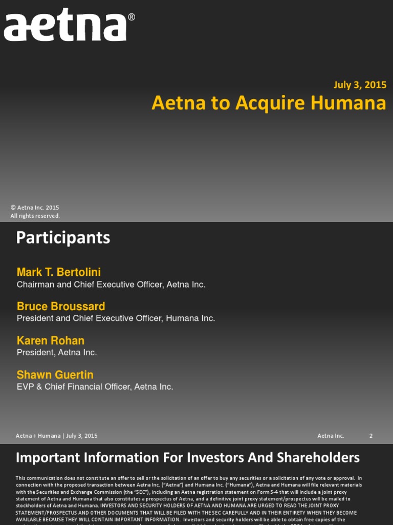 Aetna HumanaInvestorPresentation | PDF | Patient Protection And ...