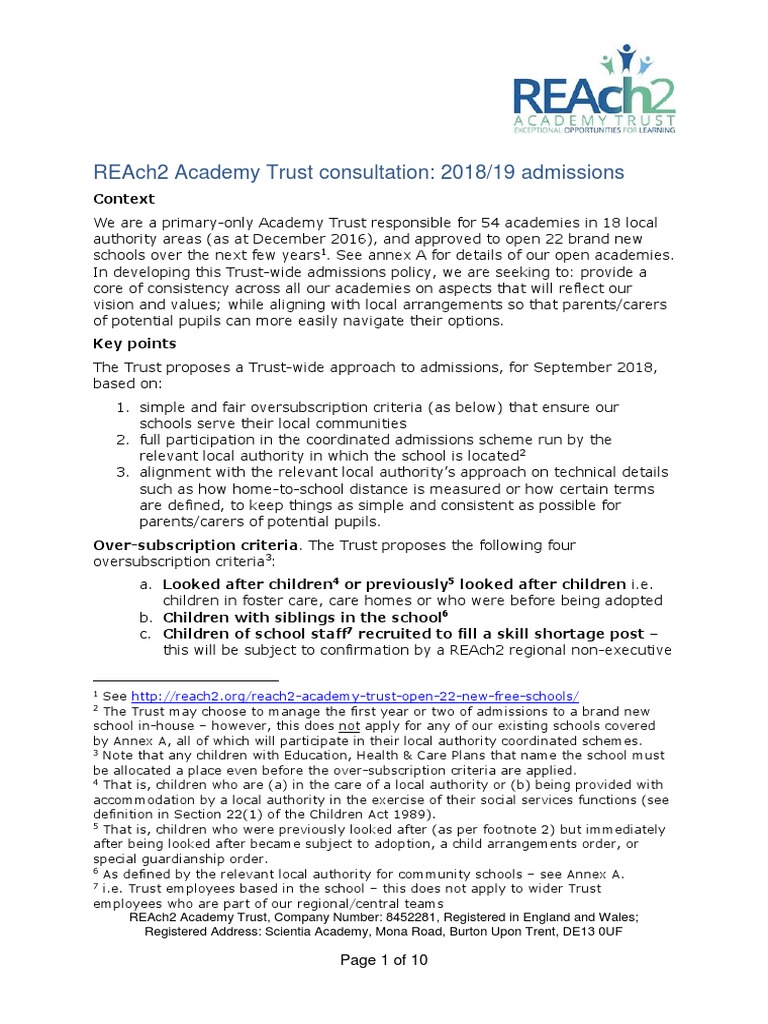 REAch2 2018 Admissions Consultation | PDF | Social Institutions ...