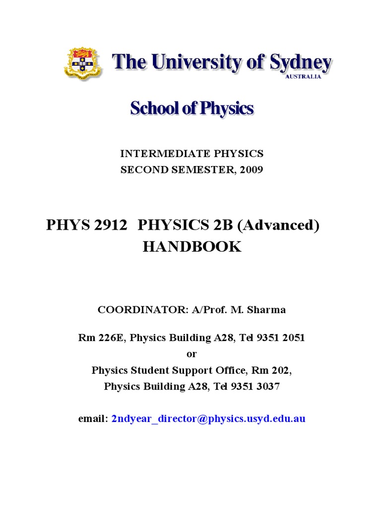 PHYS 2912 PHYSICS 2B (Advanced) Handbook: Intermediate Physics Second ...