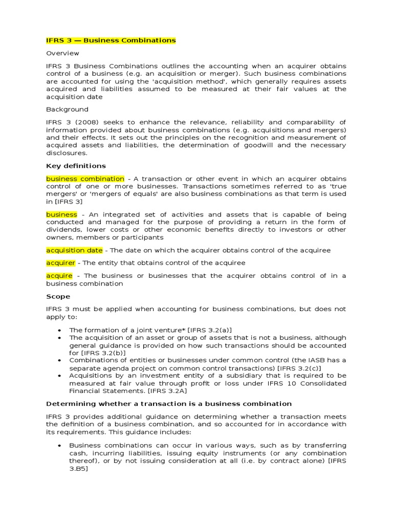 IFRS 3: Accounting for Business Combinations | PDF | Goodwill ...