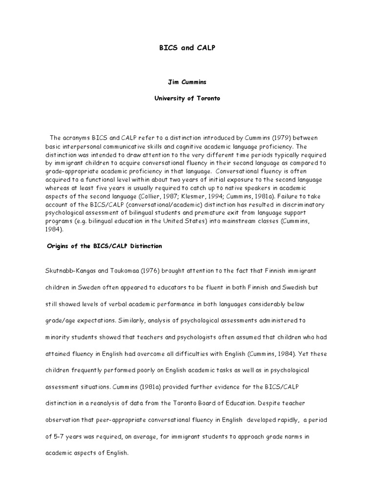Bics and Calp | PDF | Second Language Acquisition | Multilingualism